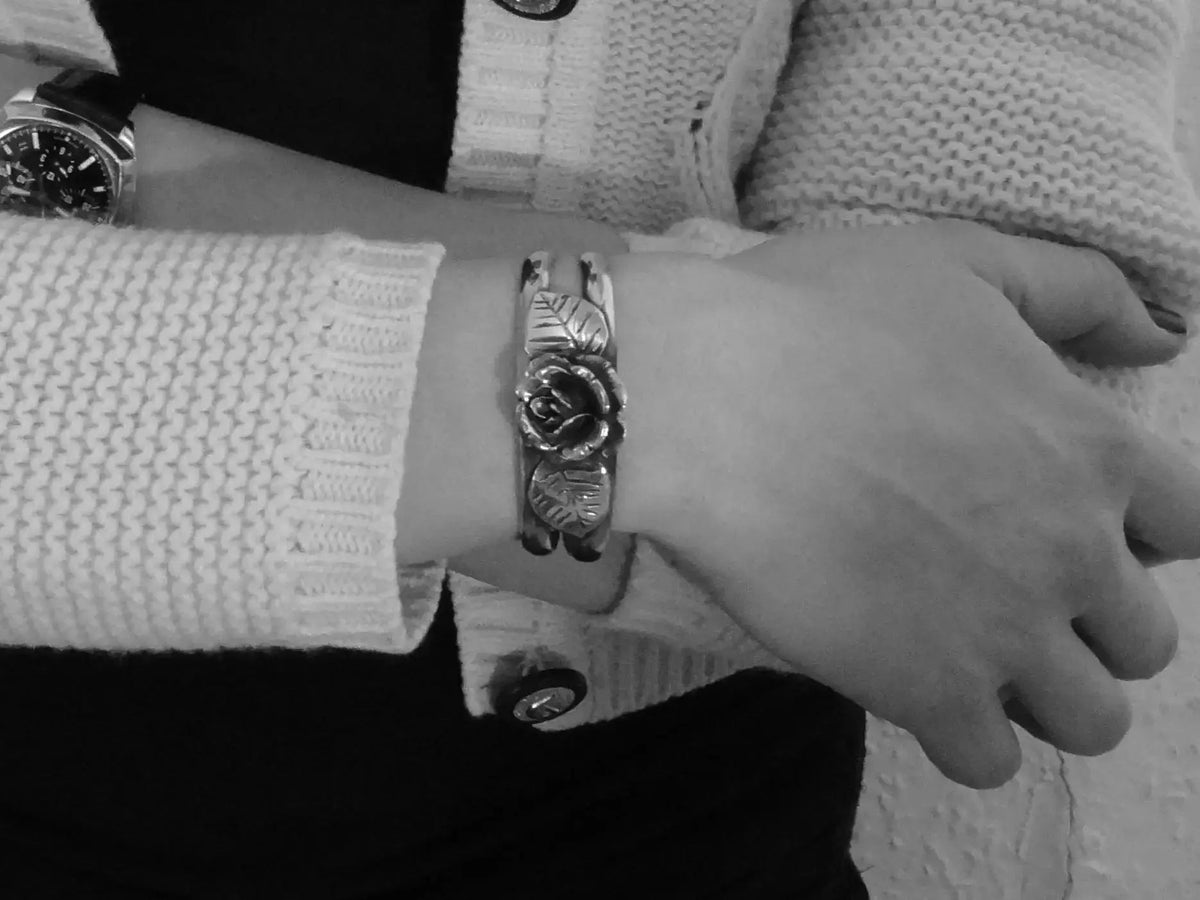 Silver Rose Cuff Bangle | Curiouser Collective